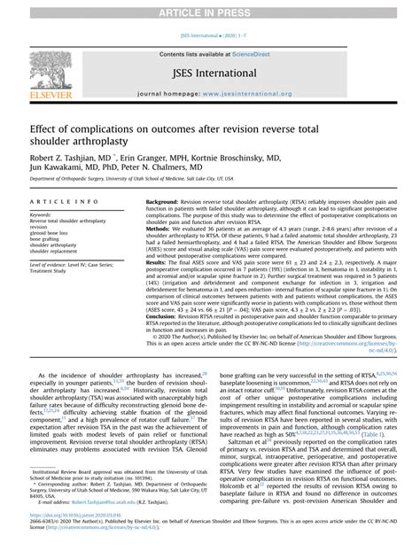 Pdf Effect Of Complications On Outcomes After Revision Reverse Total