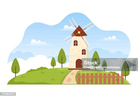 밀 자루 다양한 빵 및 풍차가 있는 빵 밀 그림 웹 배너 또는 평면 만화 손으로 그린 템플릿의 방문 페이지 건강한 생활방식에 대한 스톡 벡터 아트 및 기타 이미지 Istock