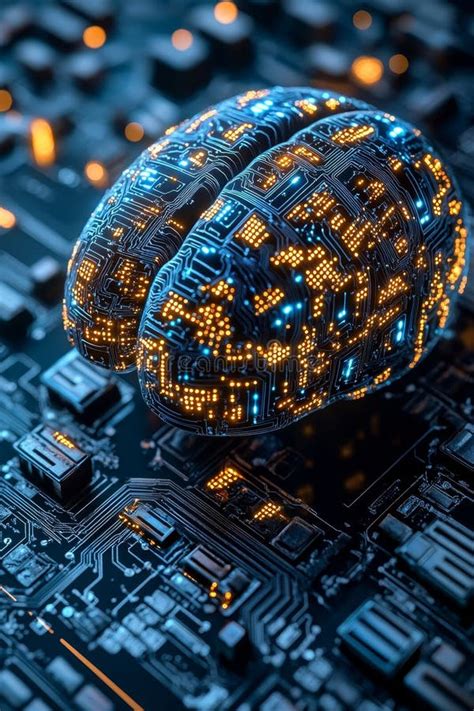 Digital Brain Circuit Board Technology Glowing Connections Data Flow