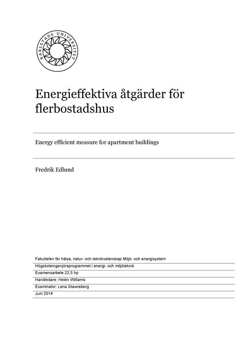 Examensarbete Inom Maskinteknik Energieffektiva åtgärder För Flerbostadshus Energy Efficient