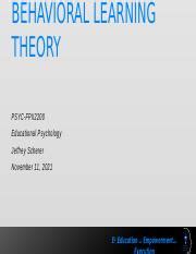 PSYC FPX2200 SchererJeffrey Assessment1 1 Pptx BEHAVIORAL LEARNING THEORY PSYC FPX2200