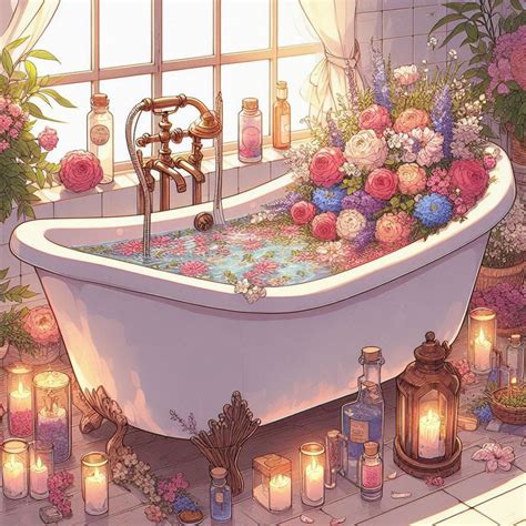 Flower Bath Anime Style 🎀🌸☁️🛁 In 2024 Manga Art Anime Drawings Anime