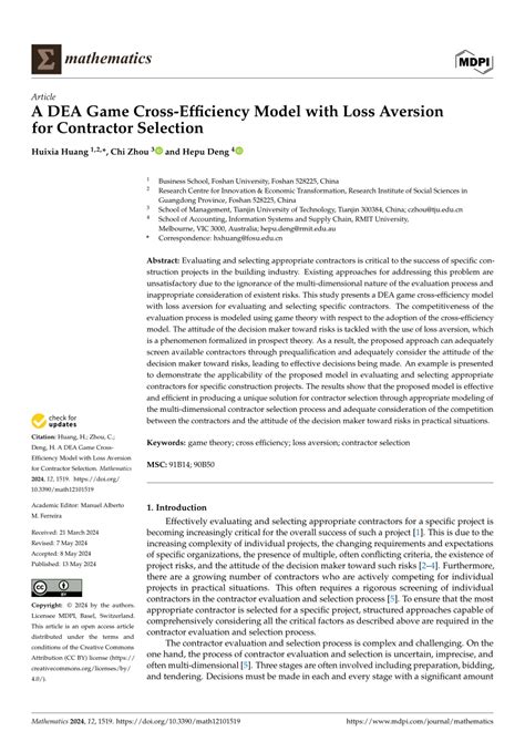 Pdf A Dea Game Cross Efficiency Model With Loss Aversion For