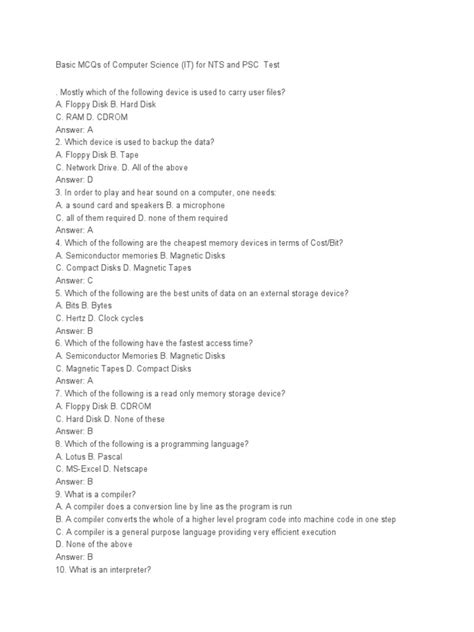 Basic Mcqs Of Computer Science Pdf Computer Data Storage Hard
