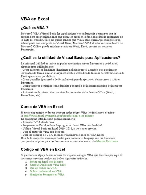 Guía Completa Sobre Visual Basic Para Aplicaciones Vba En Excel Pdf Visual Basic Para
