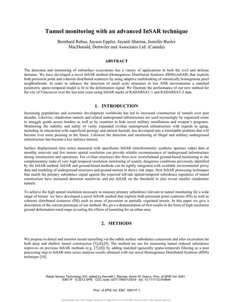 Pdf Tunnel Monitoring With An Advanced Insar Technique