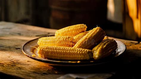 Corn Cobs Left On A Plate In A Restaurant After A Meal Showing The