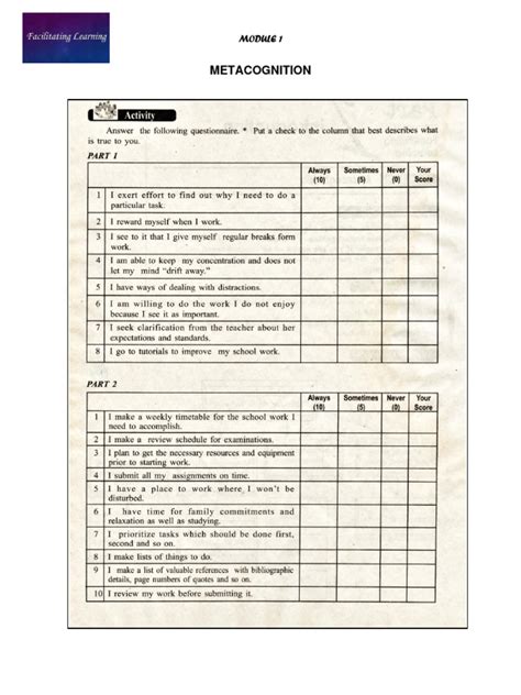 Metacognition Questionnaire Pdf