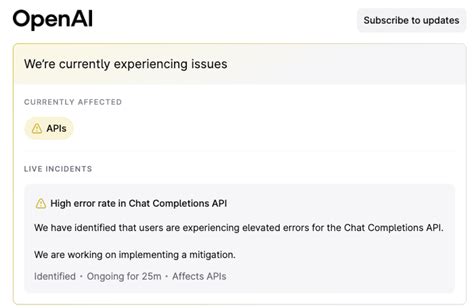 Openai：对话补全api遭遇高错误率，正努力实施缓解措施