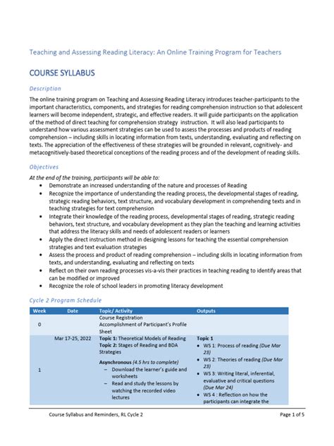 Cycle 2 Rl Course Syllabus And Reminders Download Free Pdf Reading