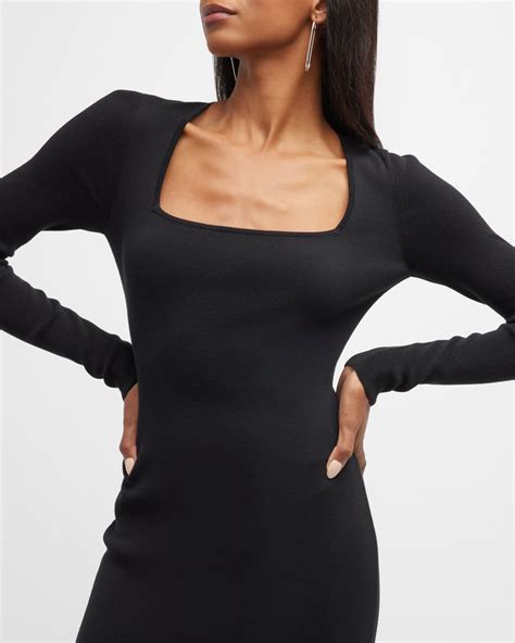 Salon 1884 Bonna Square Neck Long Sleeve Rib Midi Dress Neiman Marcus