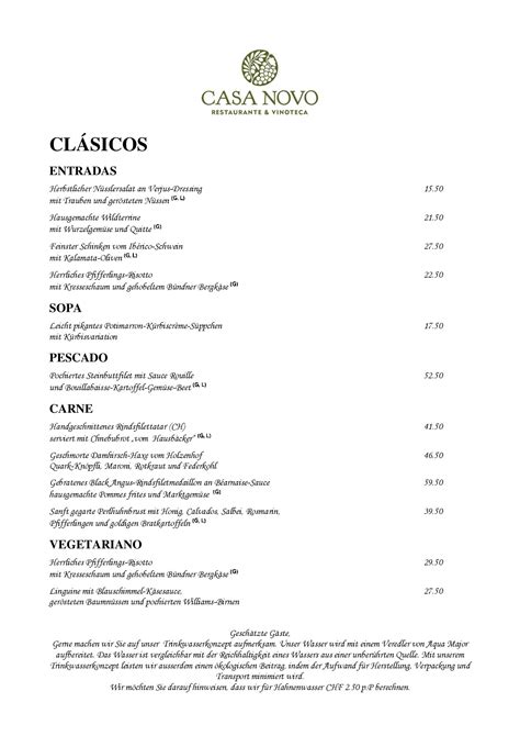 Speisekarte Casa Novo Restaurante Vinoteca In Bern SuisseGourmet
