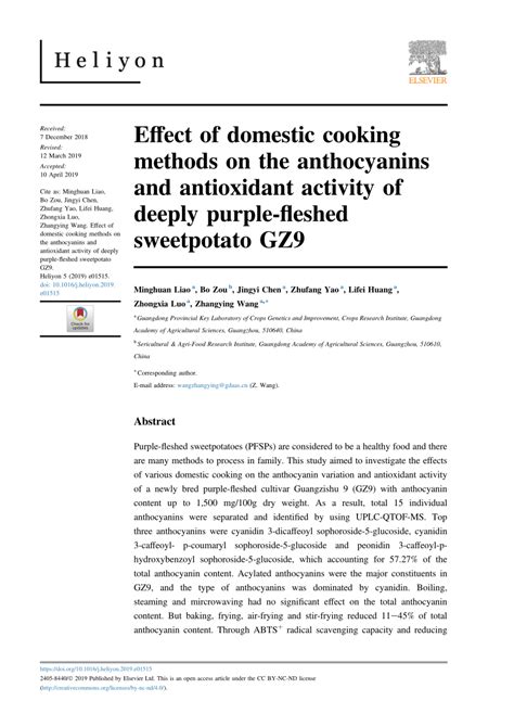 Pdf Effect Of Domestic Cooking Methods On The Anthocyanins And Antioxidant Activity Of Deeply