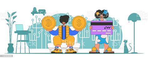 디지털 자금 관리 테마 사람들은 암호화 자산과 상호 작용합니다 개념에 대한 스톡 벡터 아트 및 기타 이미지 개념 경제