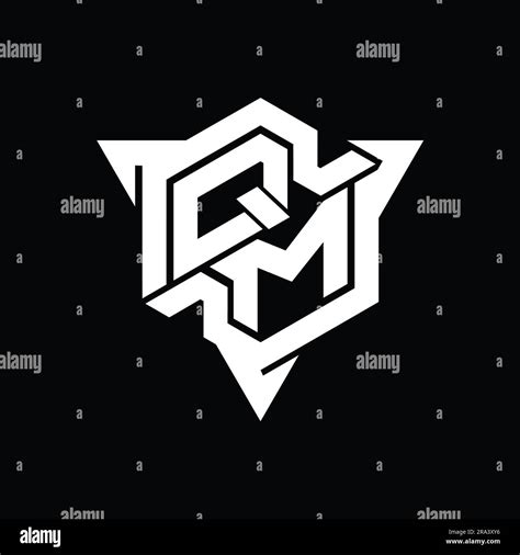 Qm Letter Logo Monogram Hexagon Shape With Triangle Outline Gaming Style Design Template Stock