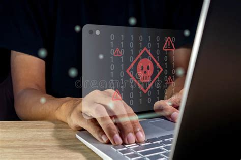 Hacker Or Cyber Criminal With Laptop Stealing User Personal Data