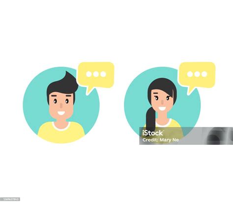 연설 거품 세트와 여자와 남자 대화 채팅 메시지 통신 메신저 개념 경영자에 대한 스톡 벡터 아트 및 기타 이미지 경영자