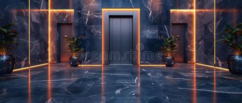 Elegant Marble Elevator Lobby With Ambient Lighting Concept Luxurious