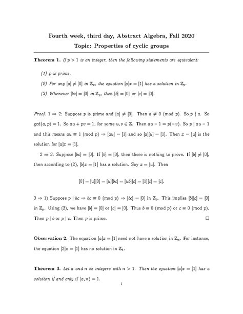 Note Properties Of Cyclic Groups Fourth Week Third Day Abstract Algebra Fall Topic