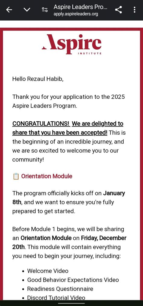 Excited To Announce My Acceptance Into The 2025 Aspire Leaders Program