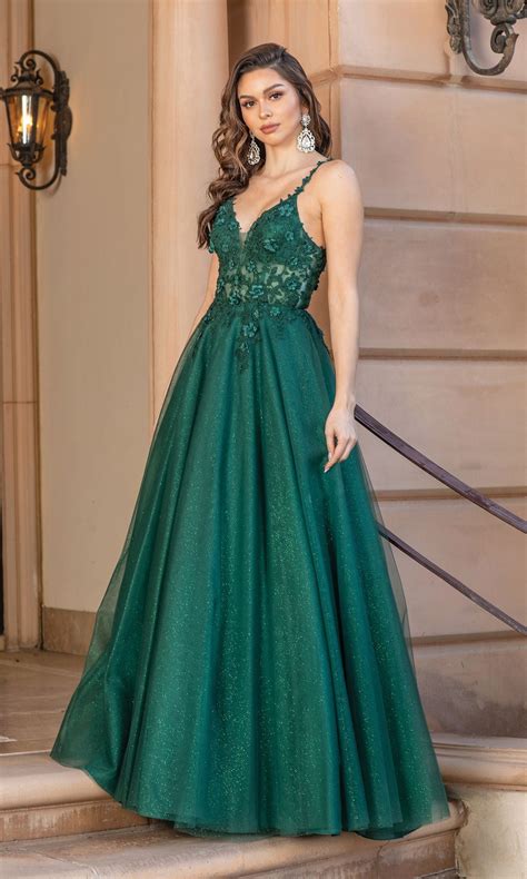 Long Glitter A Line Prom Dress With Embroidered Bodice