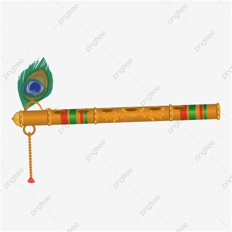 Krishna Flute Clipart Vector With Peacock Feather