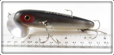 Arbogast Black And Silver Scale Wooden Musky Jitterbug Lure For Sale