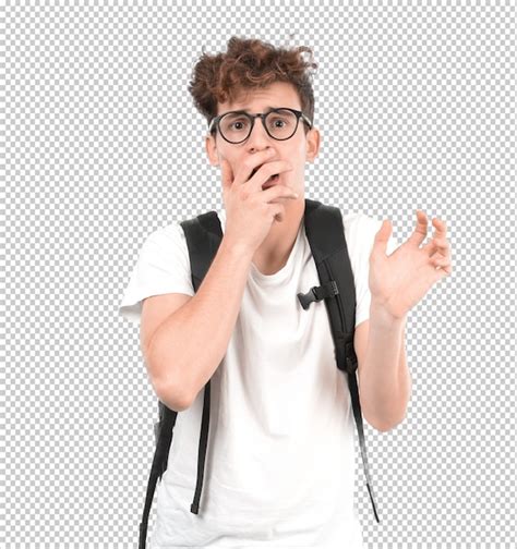 무서 워 젊은 학생 포즈 프리미엄 Psd 파일