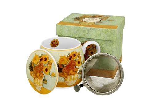 Kubek porcelanowy z sitkiem zaparzacz do herbaty 430 ml słoneczniki