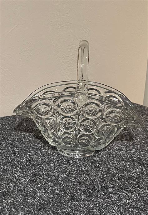 Antique Clear Glass Basket With Handle Giant Bulls Eye Excelsior
