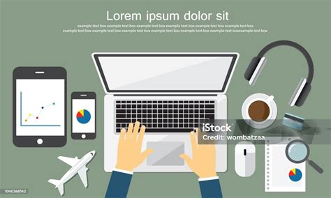 Tampilan Atas Desktop Kerja Meja Meja Kantor Ruang Salin Ilustrasi