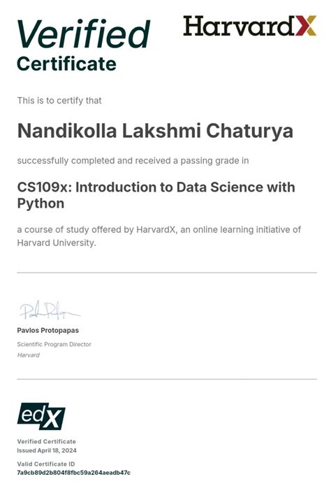 Completed Data Science With Python Course By Galileo Nandikolla Lakshmi Chaturya Posted On The