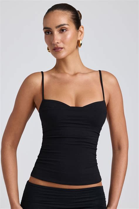 Esme Ruched Layered Tank Top In Black Oh Polly