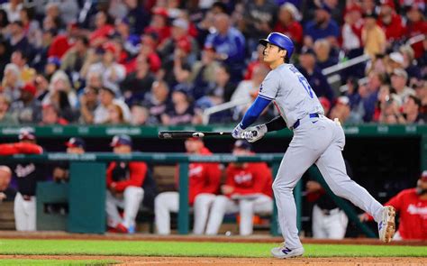 ＜ナショナルズ・ドジャース＞9回、適時二塁打を放つドジャース・大谷（撮影・光山 貴大） ― スポニチ Sponichi Annex 野球