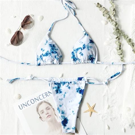 섹시한 비키니 타이 다이 화이트 수영복 여성 수영복 모노키니 마이크로 비키니 푸시업 수영복 여성용 붕대 수영복 2021비키니 세트 Aliexpress