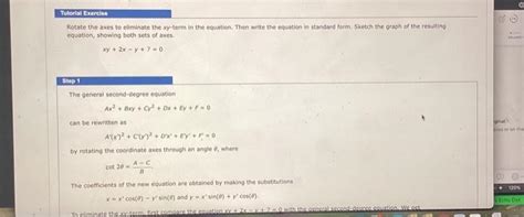 solved rotate the axes to eliminate the xy term in the