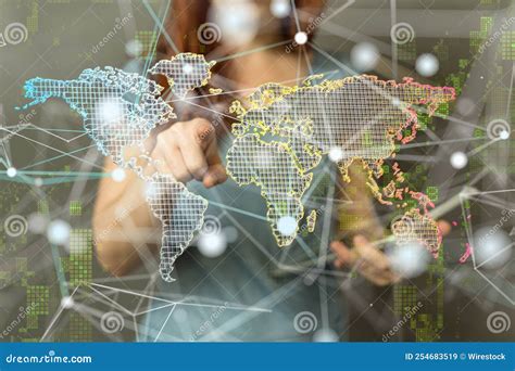 3d Rendered World Map Hovering In Womans Hand Stock Image Image Of