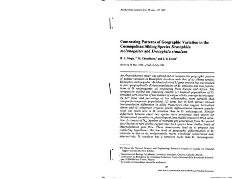 Pdf Contrasting Patterns Of Geographic Variation In The Cosmopolitan
