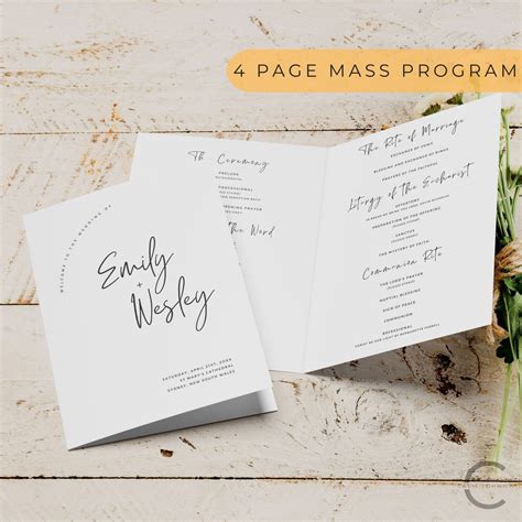 Catholic Wedding Mass Program Booklet Bifold Church Wedding Program