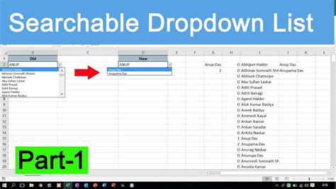 searchable drop down list in excel pt 1 youtube