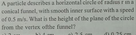 a particle describes a horizontal circle of radius r in a conical funnel