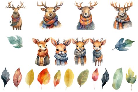 Watercolor Cute Autumn Deer Clipart Sublimation By Elenazlata Art