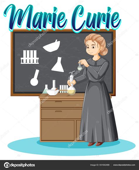 Retrato Marie Curie Ilustración Estilo Dibujos Animados Vector Gráfico