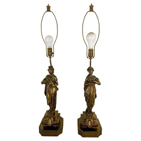 French Art Nouveau Bronze Figural Table Lamp A Pair Chairish