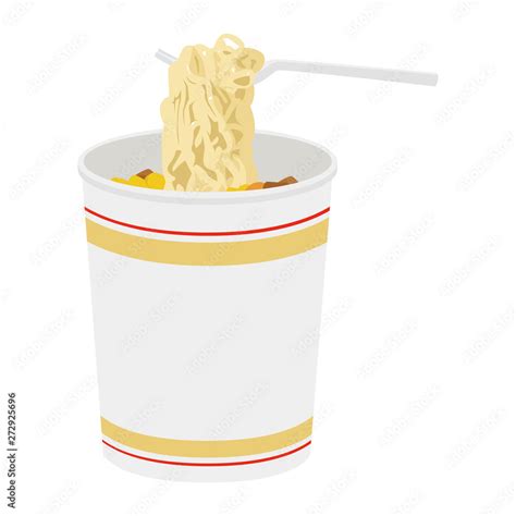カップ麺のイラスト。コンビニで売ってるインスタントラーメン。フォークで麺を食べる。 Stock ベクター Adobe Stock