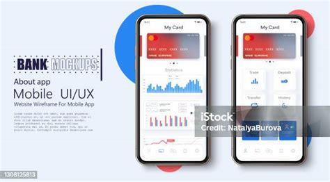 온라인 뱅킹 앱 컨셉 디자인 지갑으로 설정 된 Ui Ux Gui 뱅킹 앱 방문 페이지입니다 모바일 결제 및 금융 계정 온라인