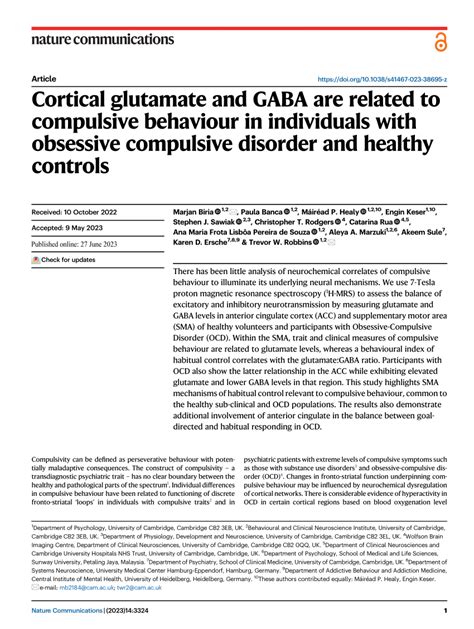 Pdf Cortical Glutamate And Gaba Are Related To Compulsive Behaviour