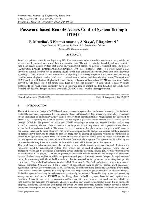 Pdf Password Based Remote Access Control System Through Dtmf