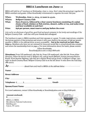 Fillable Online Bnl BREA Luncheon On June 11 Brookhaven National