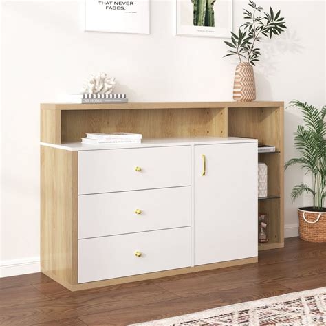 Sweiko Sideboard Anrichte Mit 3 Schubladen Und 4 Offenen Fächern
